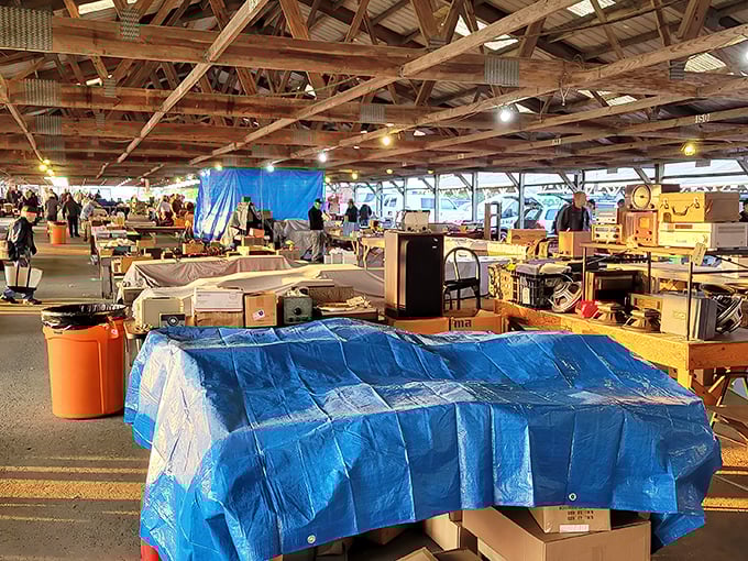 Vintage radios and console stereos await new homes at Renninger's. One person's outdated technology is another's nostalgic treasure hunt.