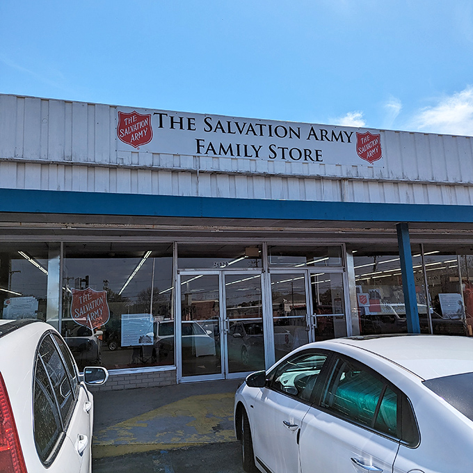 The unassuming storefront where treasure hunters begin their quests. Like a portal to the past, this Family Store entrance promises adventures in affordable nostalgia.