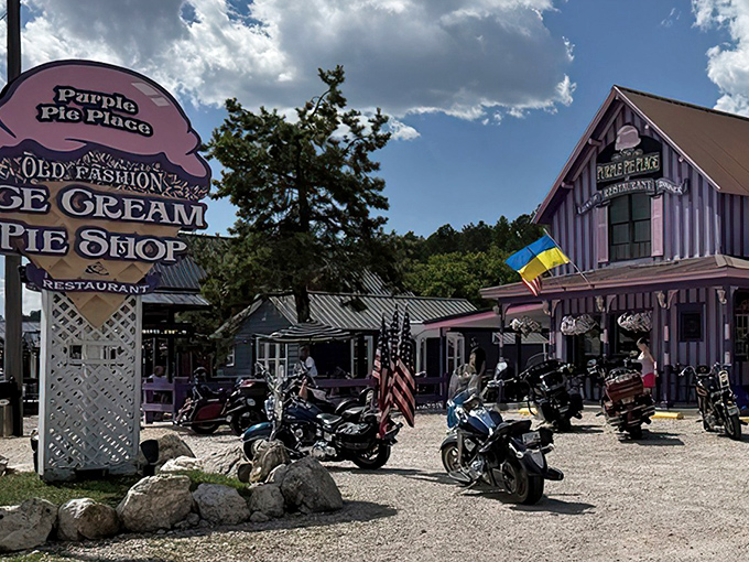 That purple-striped exterior isn't just eye-catching&mdash;it's a beacon calling you to pie paradise in the Black Hills.