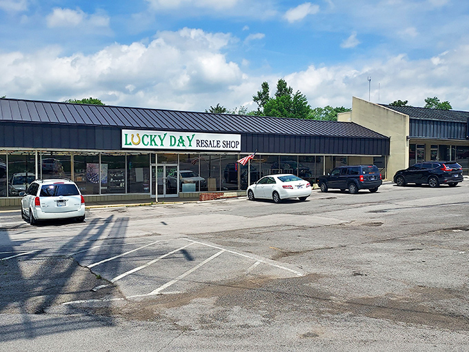 The unassuming storefront of Lucky Day Resale Shop hides a treasure trove within. Like finding money in an old coat pocket, but better!