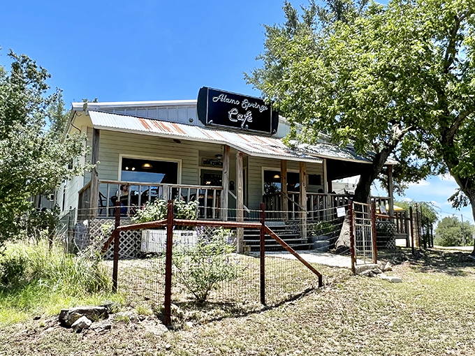 Look at this charming little slice of Texas! This rustic cafe, surrounded by trees, is a delightful detour for seriously good comfort food.