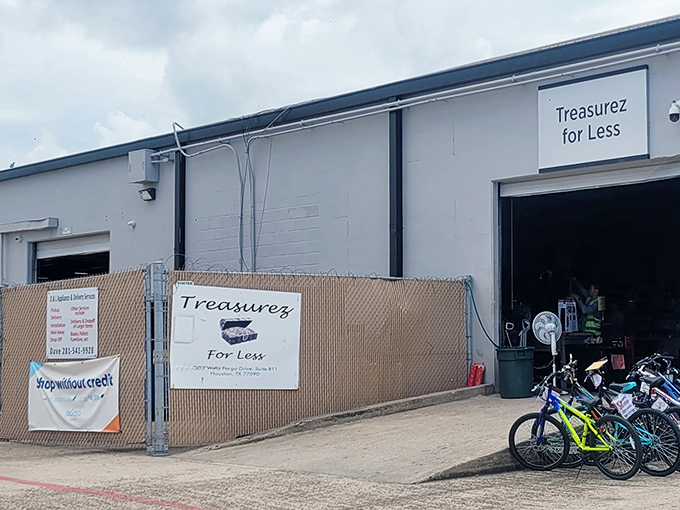 The unassuming exterior of Treasures For Less &ndash; where bargain dreams come true and wallets breathe sighs of relief.