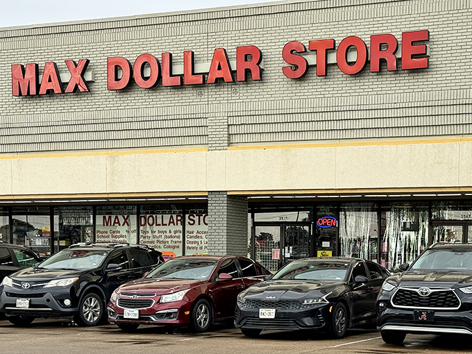 Another angle reveals this temple to thriftiness, where parking spots fill faster than you can say "discount."