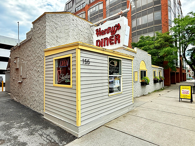 Henry's Diner's modest exterior belies the breakfast paradise within. That iconic red neon sign has been guiding hungry Vermonters to breakfast bliss for generations.