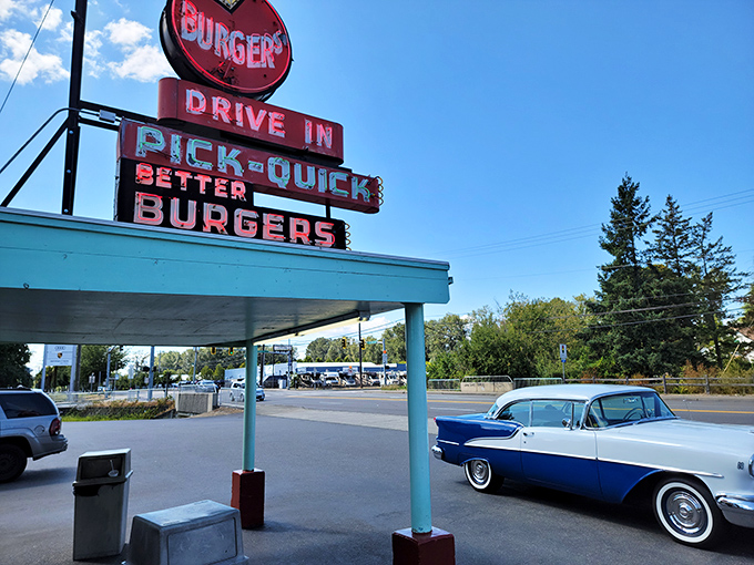 Time travel isn't just science fiction&mdash;it's parked right outside PICK-QUICK, where vintage cars and classic burgers create the perfect nostalgic pairing.