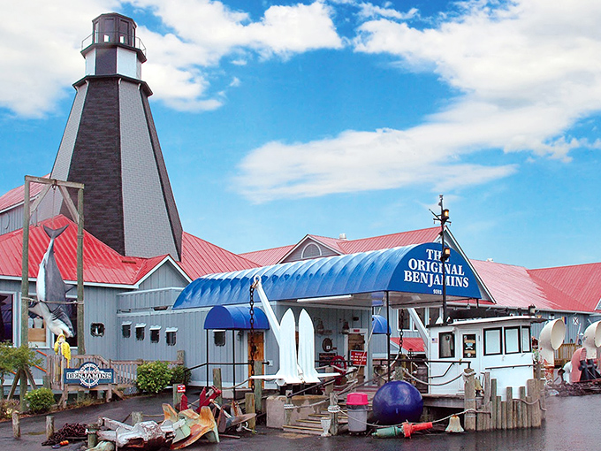 The iconic lighthouse at Benjamin's isn't guiding ships to shore &ndash; it's beckoning hungry souls toward a seafood paradise that defines Myrtle Beach dining.