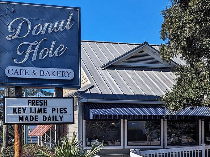 The iconic blue sign shines like a beacon for hungry travelers. Fresh key lime pies made daily? In Florida, that’s as good as striking gold.