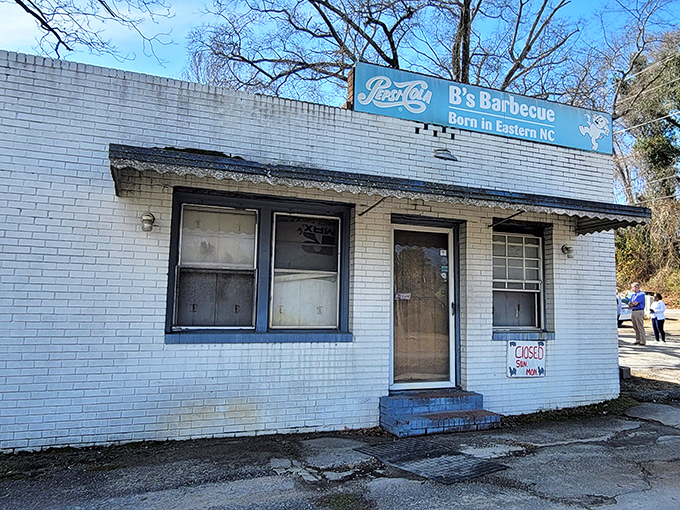 The unassuming white brick exterior of B's Barbecue stands as a beacon to BBQ pilgrims. No fancy frills needed when what's inside is this good.