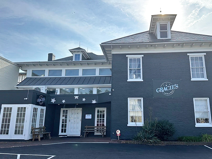 The navy-blue exterior of Gracie's stands like a breakfast beacon in Leola, promising morning delights that'll make you forget every mediocre diner experience you've ever had.