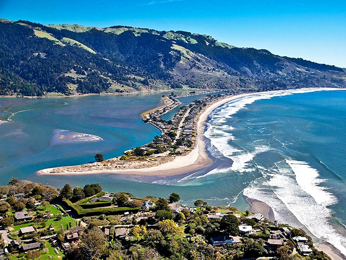 Nature's perfect balancing act: Bolinas Lagoon meets the Pacific in a breathtaking display of geographical harmony that defines this hidden coastal gem.