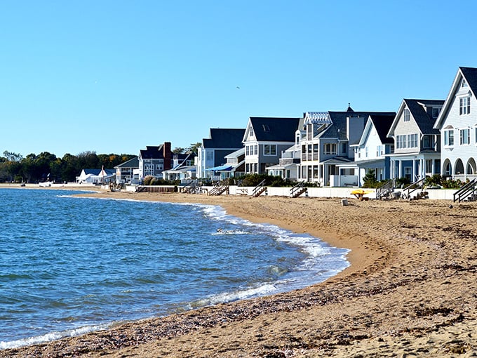 Classic New England beach homes line Madison's shoreline, where the morning light turns ordinary architecture into something worthy of a coastal dream sequence.