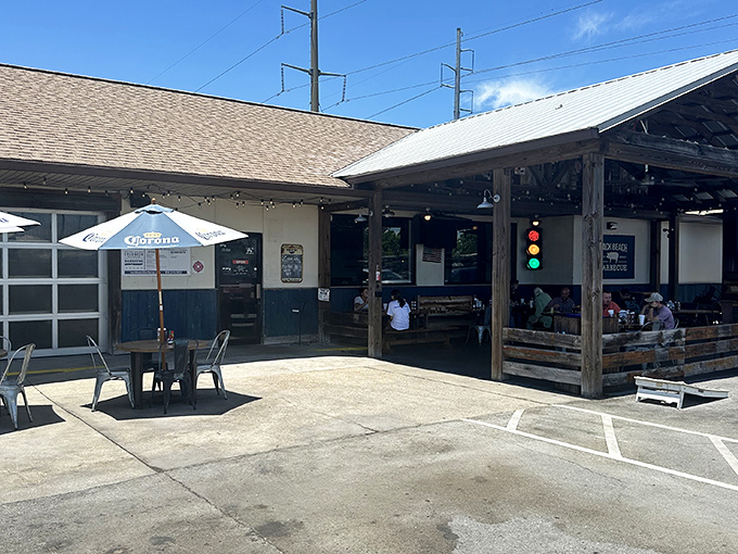 Sunshine and barbecue&mdash;Florida's perfect pairing. The covered patio at Back Beach offers a shaded sanctuary where the only thing more refreshing than the breeze is the brisket.