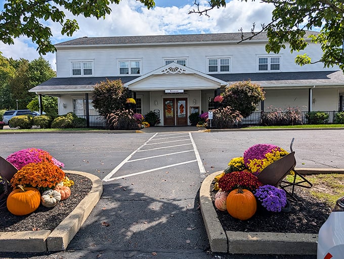 Come on in! This charming farmhouse exterior promises a cozy, no-frills, home-cooked meal that tastes like Ohio comfort.
