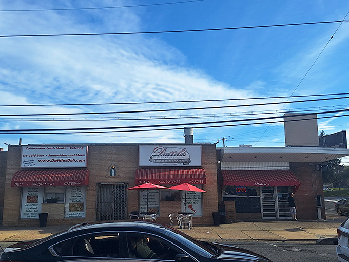 The humble brick exterior of Dattilo's belies the sandwich magic happening inside. Those red awnings have sheltered generations of hoagie enthusiasts.
