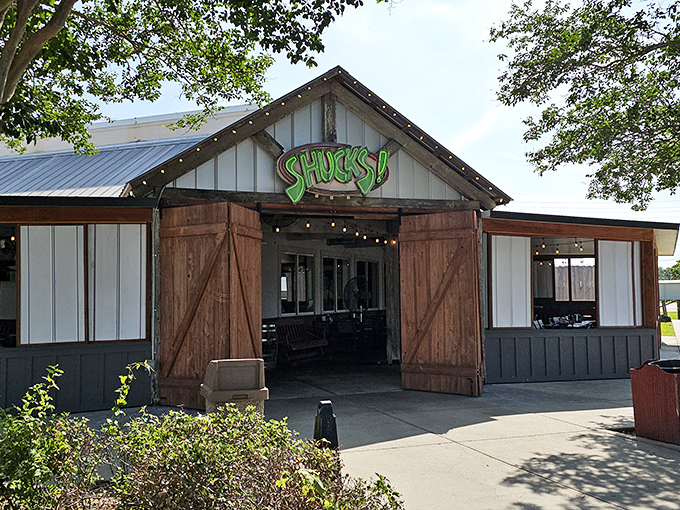 The barn-like exterior of SHUCKS! isn't putting on airs&mdash;those wooden doors are gateways to seafood nirvana, no fancy password required.