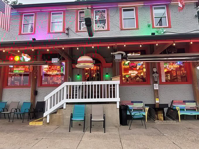 The neon-lit facade of The Turf Club glows like a beacon for burger enthusiasts, promising "Just Good Food" and delivering an experience that exceeds the hype.