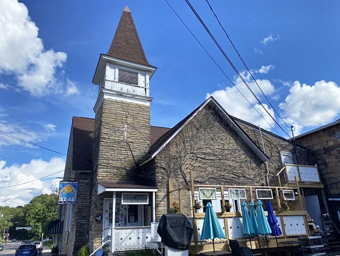 Heaven meets breakfast at Cathedral Cafe, where a church steeple points skyward as if to say, "The divine pancakes are this way!"