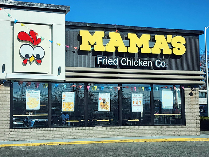 That cartoon chicken with the googly eyes isn't just adorable &ndash; it's practically winking at you, promising crispy delights within those walls.