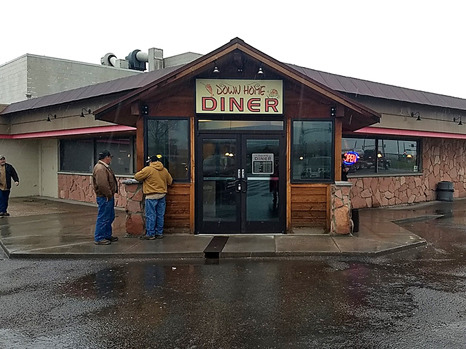 The rustic stone and wood exterior of Down Home Diner stands as a beacon of comfort food in Cheyenne, welcoming hungry travelers and locals alike.
