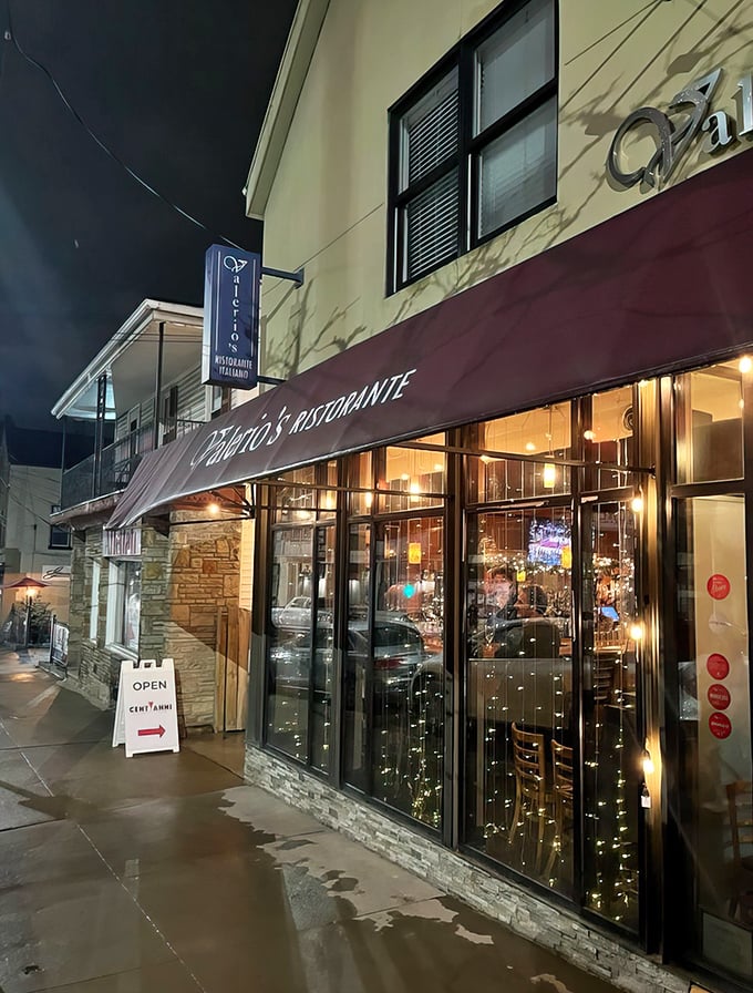 Under the glow of night, Valerio&rsquo;s modest exterior and signature red awning reveal that the best Italian treasures often hide in plain sight.