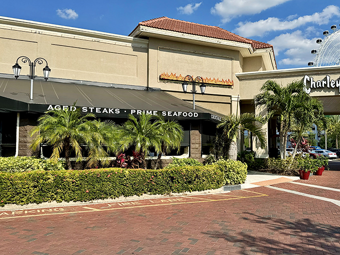 The unassuming exterior hides some of the finest steaks in Orlando, flanked by cheerful palms and Florida sunshine.
