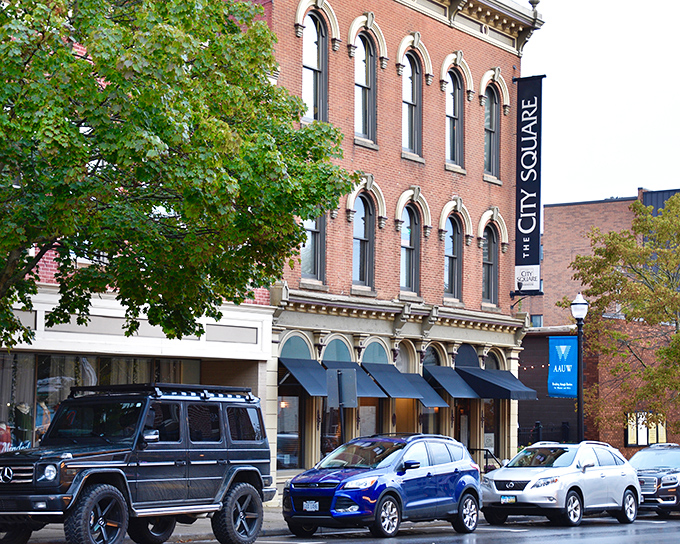 Architectural details that whisper "special occasion" while the welcoming entrance says "come as you are" &ndash; City Square Steakhouse balances sophistication with Midwestern hospitality.