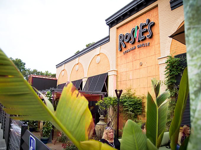 Tropical plants frame the entrance to this Toledo treasure, where the patio offers a lush escape from everyday life.