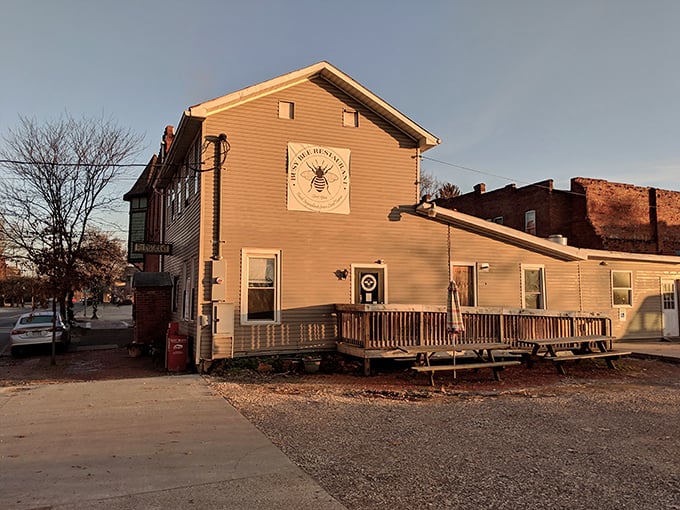 Bathed in golden sunset light, Busy Bee's exterior stands as a beacon for breakfast lovers &ndash; a humble temple to the religion of perfect pancakes.
