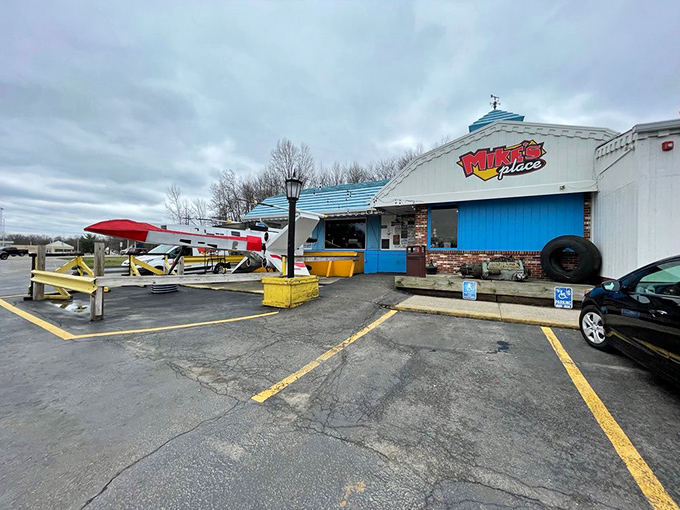 Mike's Place stands proudly in Kent, its distinctive blue cupola and airplane parts hinting at the wonderfully weird experience waiting inside.