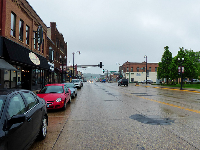 Downtown Hutchinson on a rainy day still manages to exude that quintessential Midwestern charm that no downpour can dampen.