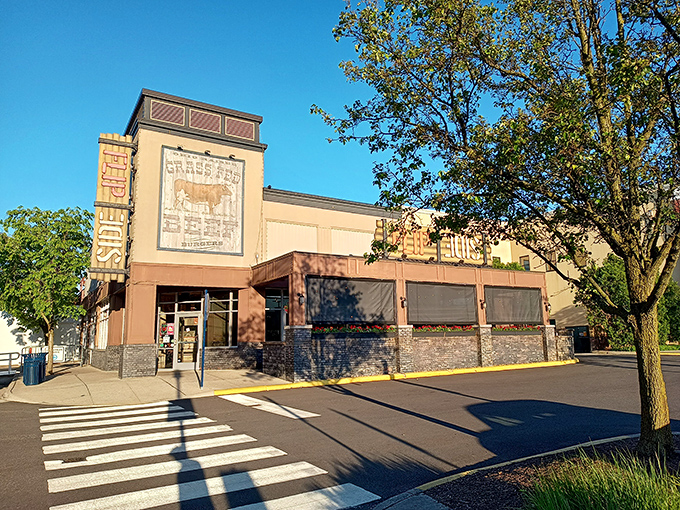 Flip Side's exterior at Easton Town Center stands like a temple to burger perfection, promising delicious revelations within those brick walls.