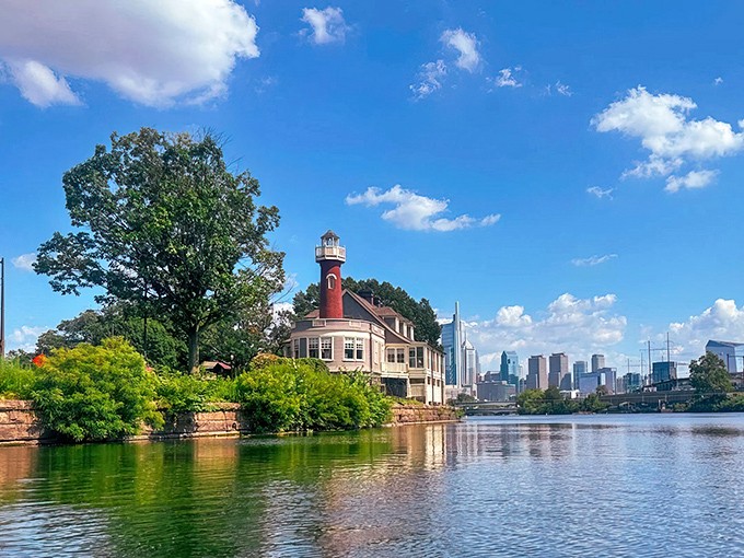 The perfect juxtaposition: Philadelphia's modern skyline provides a stunning backdrop to this charming maritime relic. City meets serenity in one frame.