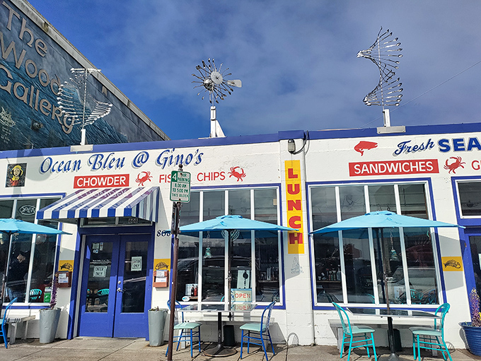 Sometimes the best treasures come wrapped in humble packages &ndash; Ocean Bleu's weathered exterior promises authentic coastal dining without the pretense.