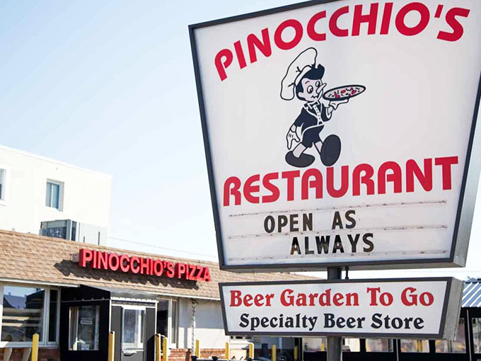 The cheerful sign of Pinocchio&rsquo;s Restaurant invites pizza lovers to stop in for a slice worth telling stories about&mdash;no lies needed.