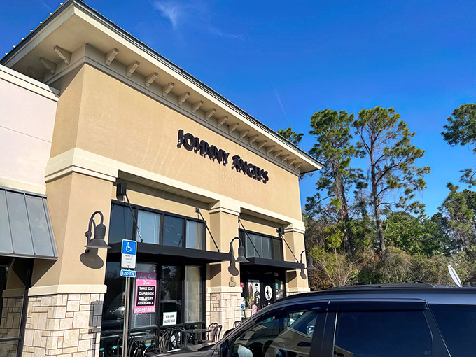 The unassuming exterior of Johnny Angel's Diner belies the time-traveling culinary adventure waiting inside. Florida sunshine bounces off the beige fa&ccedil;ade like it's keeping a delicious secret.