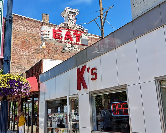 The iconic neon "EAT" sign has been beckoning hungry Ohioans to K's for decades, a beacon of burger bliss in downtown Troy.