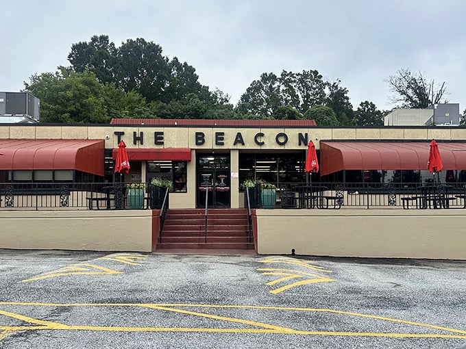 The iconic facade of The Beacon Drive-In stands as a beacon of comfort food in Spartanburg, welcoming hungry visitors with its nostalgic charm.