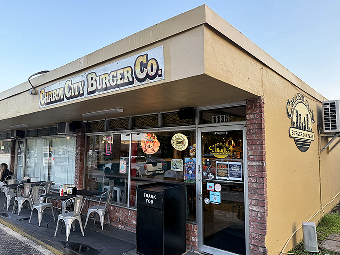 The unassuming exterior of burger paradise. Like finding a treasure map in your junk drawer, Charm City's modest storefront hides culinary gold within.