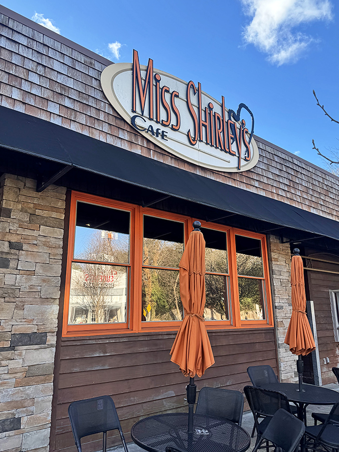 Miss Shirley's stone and wood exterior feels like the cozy mountain lodge of your breakfast dreams, complete with patio seating for those perfect Baltimore mornings.
