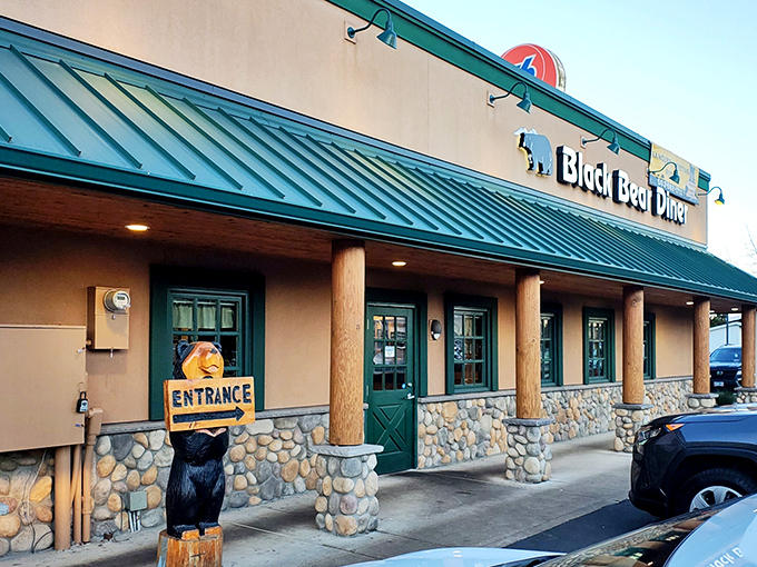 The iconic green roof and wooden bear greeter welcome you to comfort food paradise. This isn't just breakfast&mdash;it's a bear hug for your taste buds.