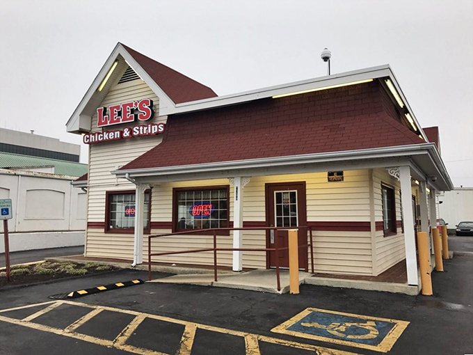 Lee's iconic peaked roof and welcoming facade stand as a beacon for fried chicken pilgrims seeking crispy, golden perfection in Richmond.