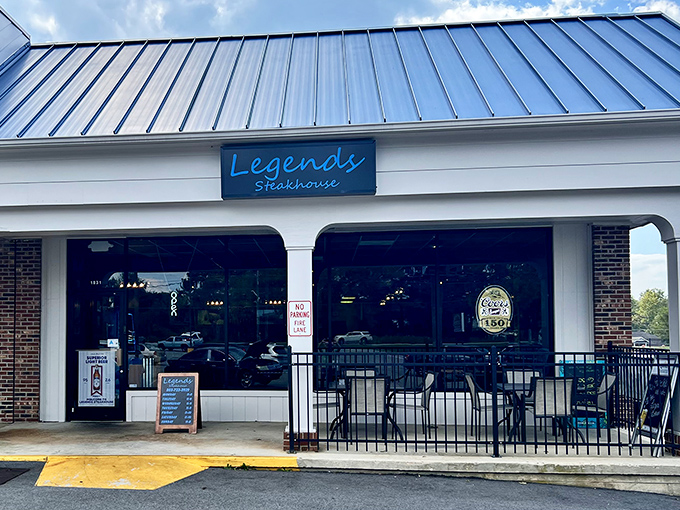 Daytime reveals Legends' unassuming charm &ndash; proof that the best steakhouses don't need fancy facades, just perfectly cooked meat and a welcoming blue sign.