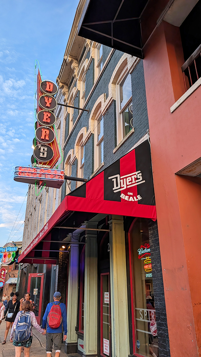 That vertical neon sign isn't just advertising – it's a promise of delicious history that's been fulfilled since 1912. Beale Street's tastiest landmark.