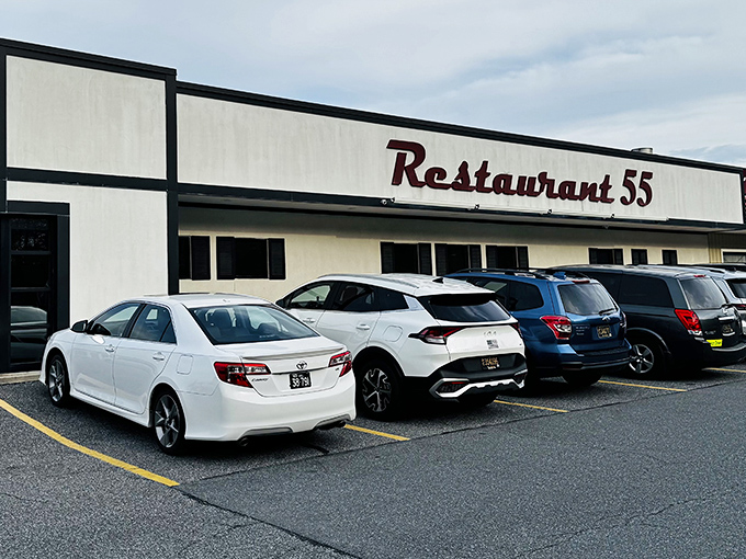 The unassuming exterior of Restaurant 55 hides culinary treasures within, like finding a diamond mine behind a hardware store facade.