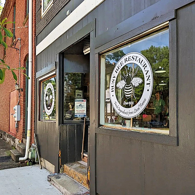 The unassuming entrance to Busy Bee Restaurant in Marietta hides culinary treasures within &ndash; like finding a Michelin experience behind a speakeasy door.