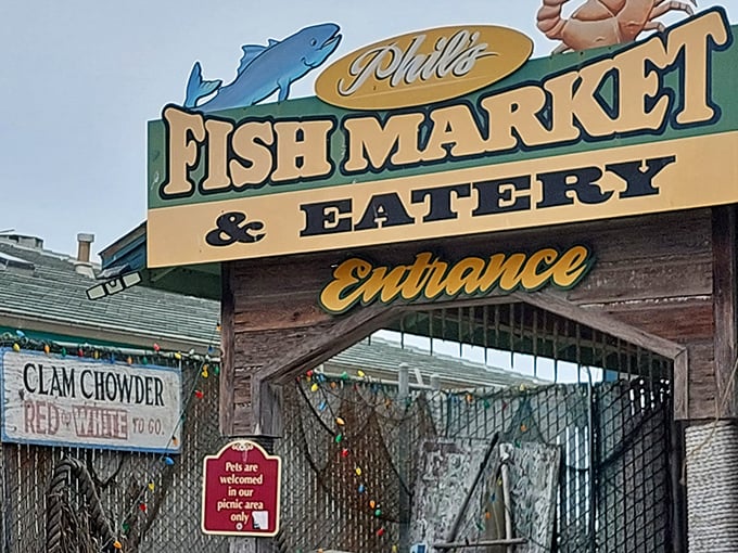 Another angle of seafood nirvana. This iconic sign has guided countless hungry travelers to what might be California's most beloved coastal eatery.