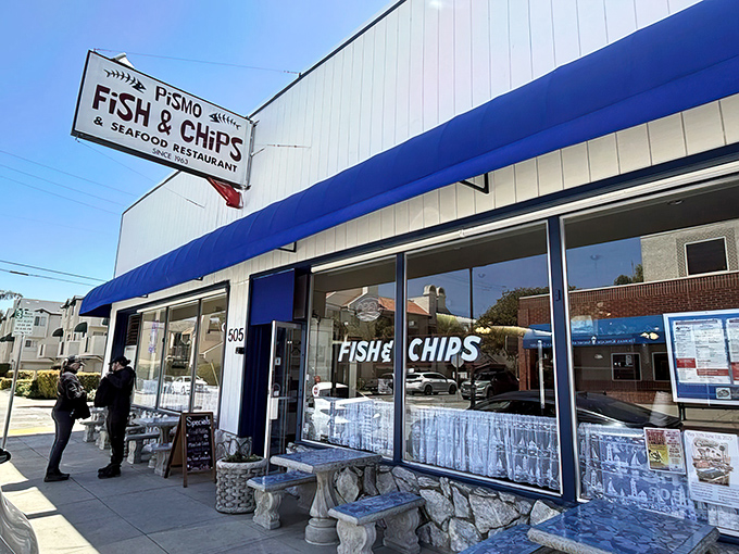 The unassuming exterior of Pismo Fish and Chips hides culinary treasures within, like a seafood speakeasy waiting to be discovered.