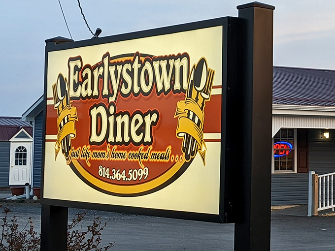 The welcoming sign of Earlystown Diner promises "just like mom's home cooked meals" – a bold claim that, spoiler alert, they actually deliver on.