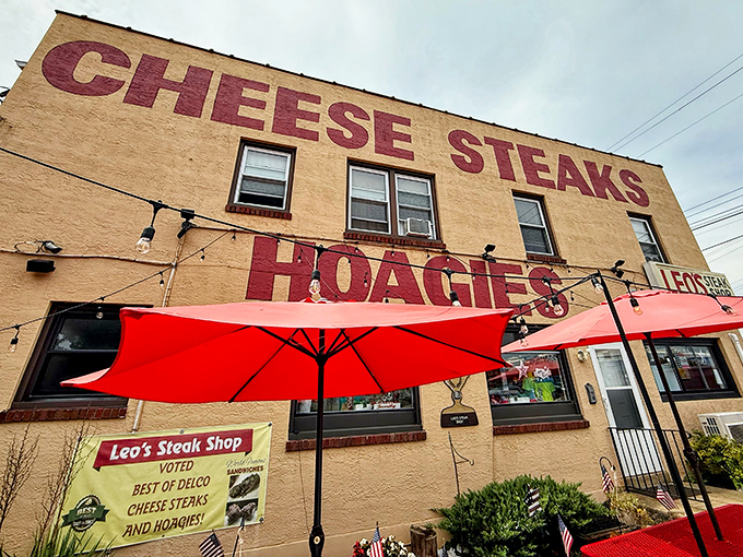 Like a beacon for bread lovers, Leo's iconic fa&ccedil;ade stands proud. That red umbrella isn't just for shade&mdash;it's signaling to sandwich pilgrims that they've reached their destination.
