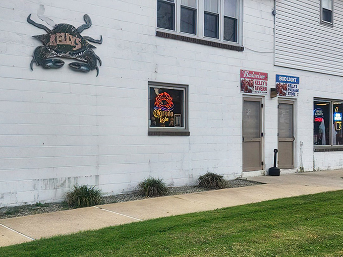 The unassuming exterior of Kelly's Tavern stands like a sentry at the edge of Port Penn, promising seafood treasures within its humble walls.